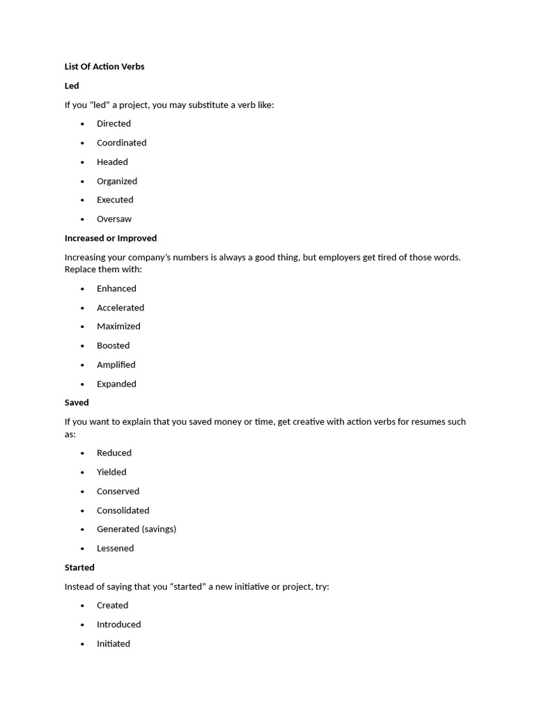List of Action Verbs | PDF