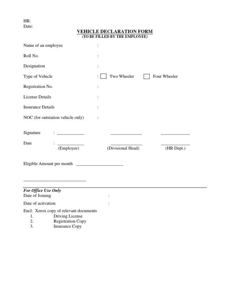 Vehicle Declaration Form | PDF | Finance & Money Management