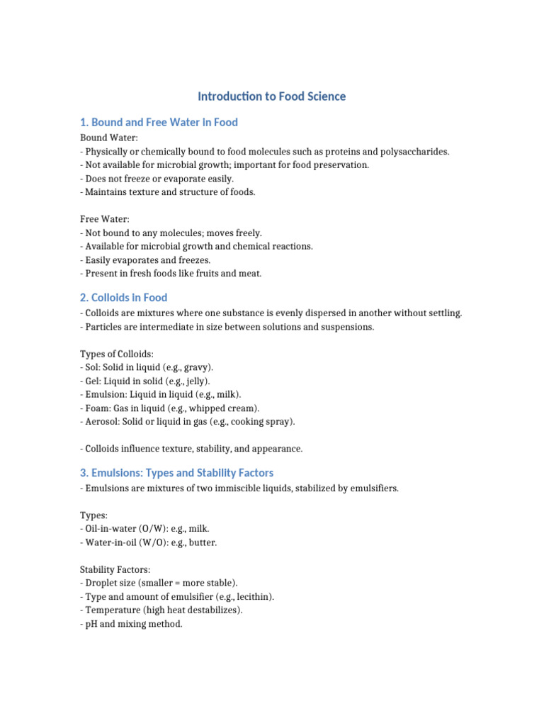 Introduction To Food Science | PDF | Emulsion | Liquids