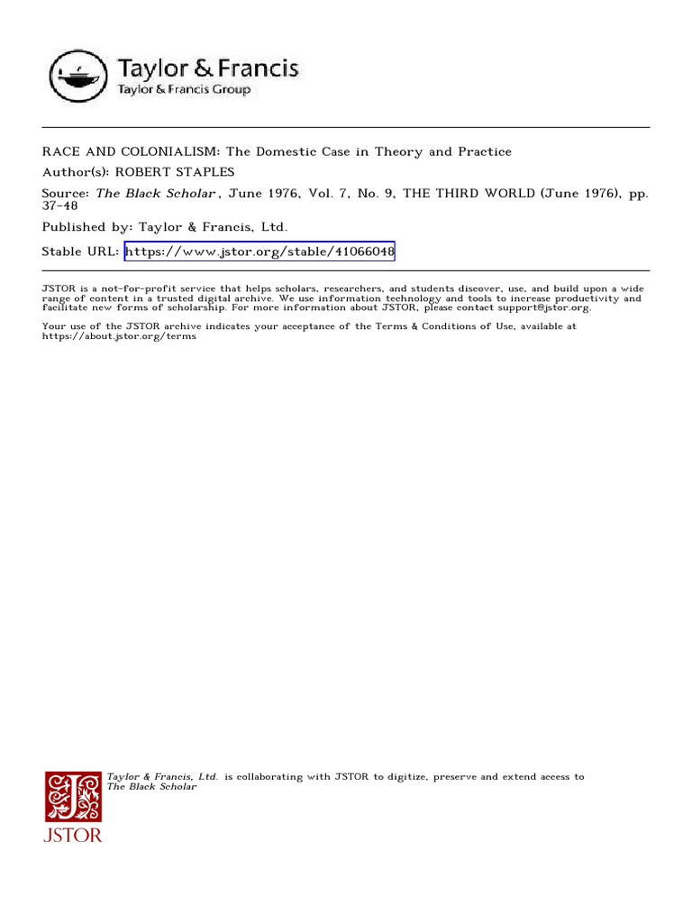 Race and Colonialism - The Domestic Case in Theory and Practice by ...
