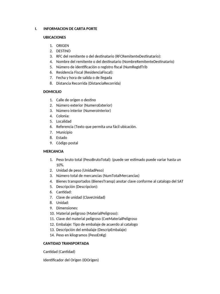 Informacion de Carta Porte | PDF