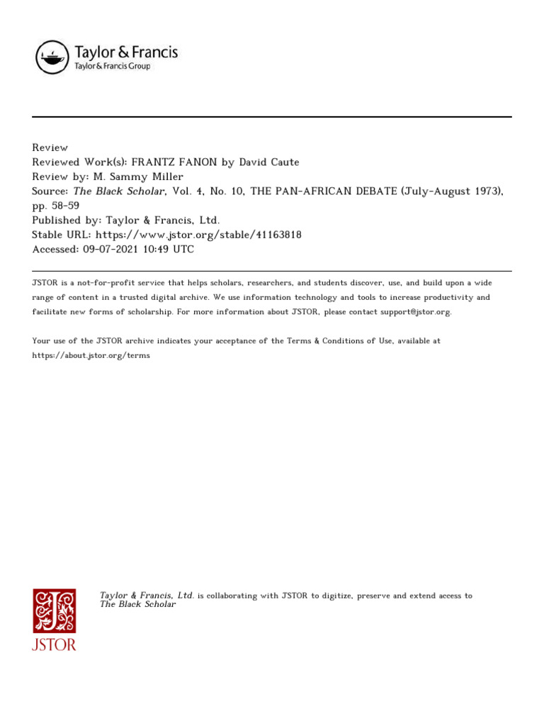 Peer-Review Frantz Fanon by M. Sammy Miller | PDF | Frantz Fanon | Jean ...
