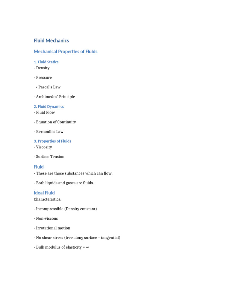 Fluid Mechanics Study Notes | PDF