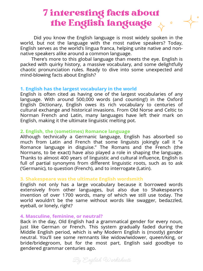 Fascinating Facts About English Language | PDF | English Language ...