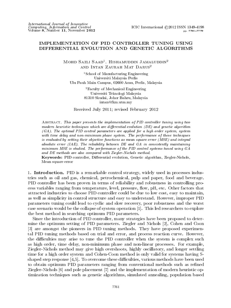 Implementation of PID Controller Tuning | PDF
