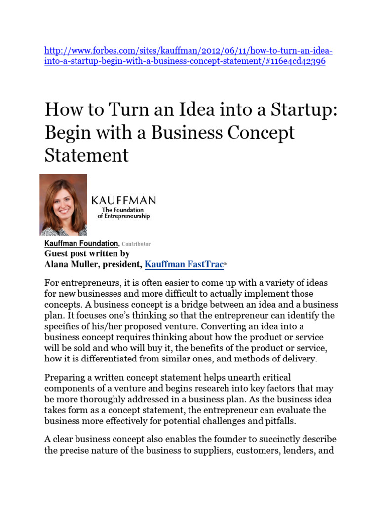 How To Turn An Idea Into A Startup Begin With A Business Concept ...