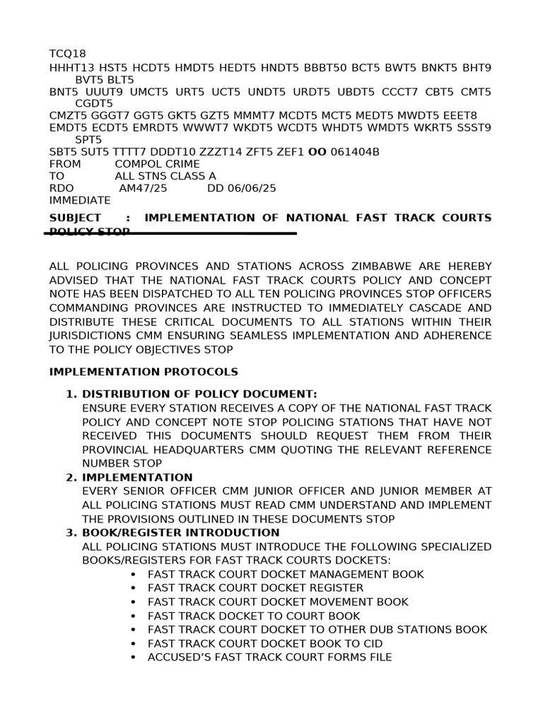 Implementation of National Fast Track Courts Policy | PDF | Criminal ...
