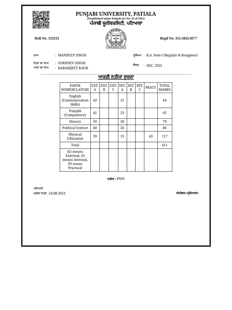 Result Sem 1 Mandeep | PDF