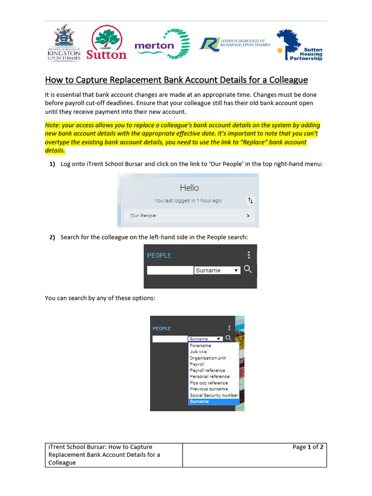 How To Capture Replacement Bank Account Details For A Colleague78 | PDF