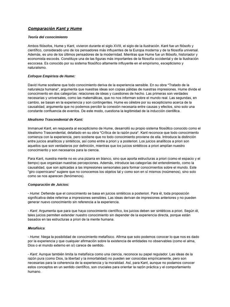 Kant y Hume | PDF | Immanuel Kant | David Hume