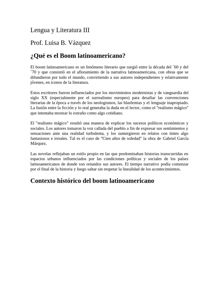 Boom Latinoamericano: Literatura y Contexto | PDF | Literatura ...