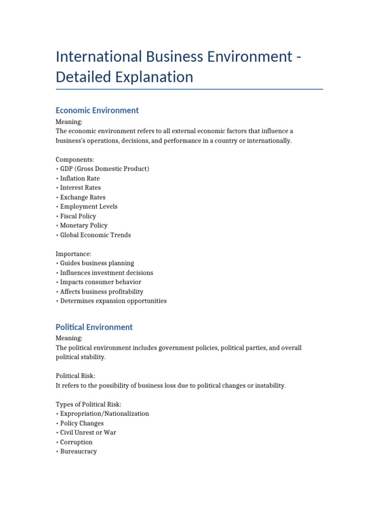 International Business Environment Notes | PDF | Economics | Business