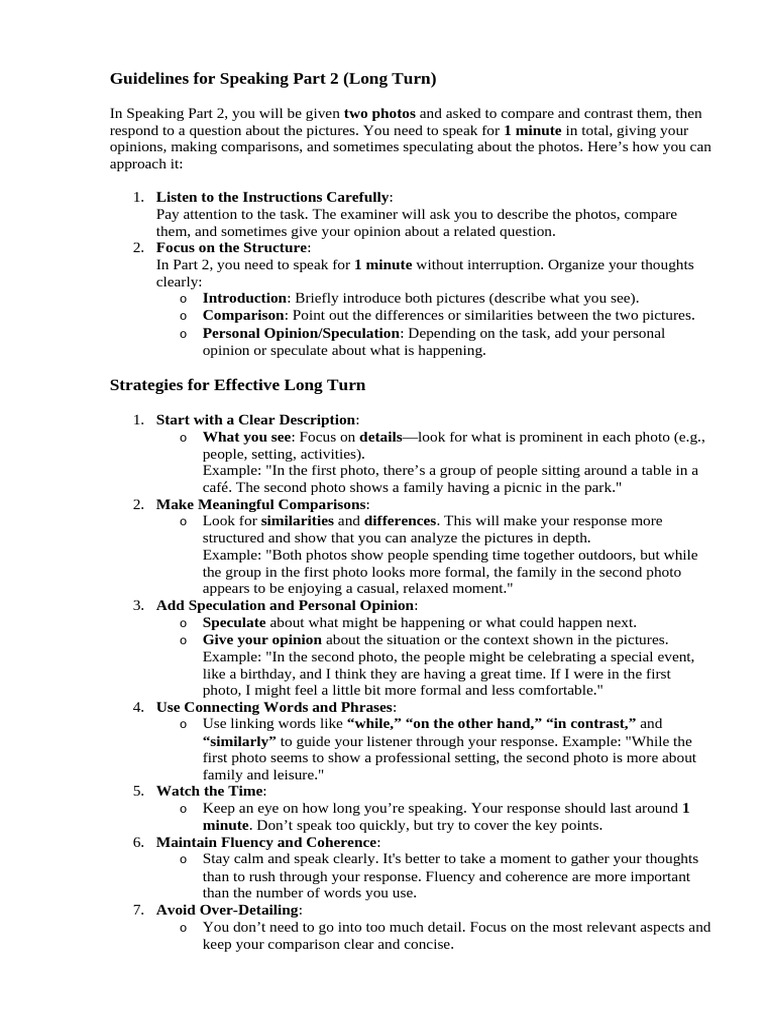 Speaking Part 2 Long Turn | PDF | Vocabulary | Cognitive Science