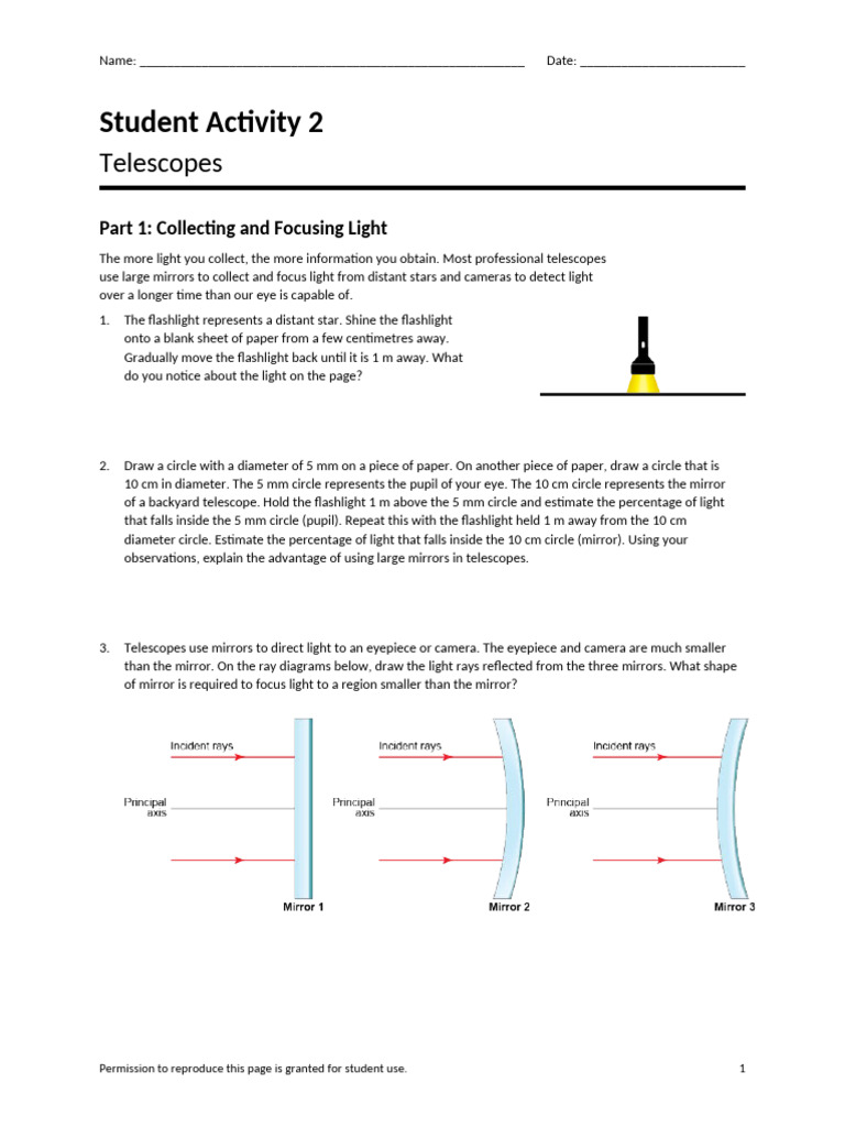 Exploring Light With Optics StudentActivity2 | PDF | Telescope ...