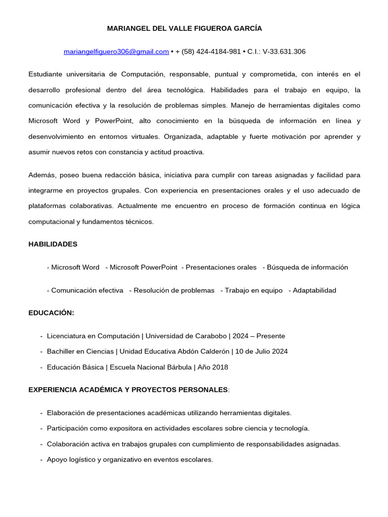 Curriculum Asistente Virtual - Gabri en Remoto | PDF | Plan de estudios ...