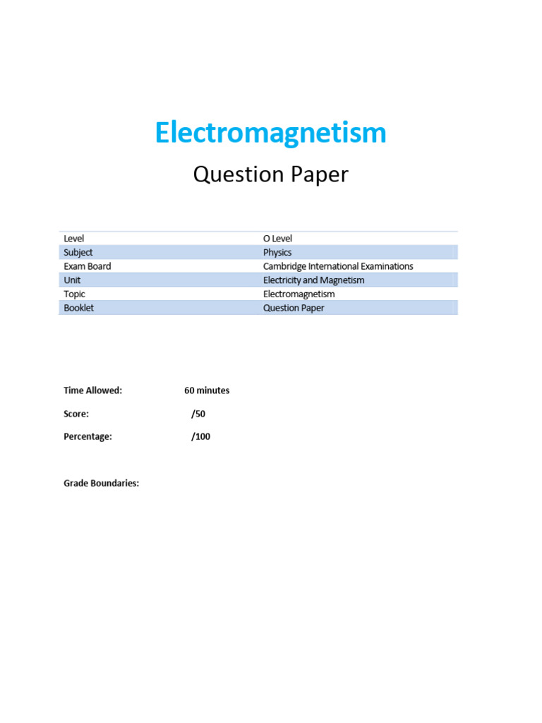 O Level Electromagnetism Question Paper | PDF | Electric Motor | Inductor