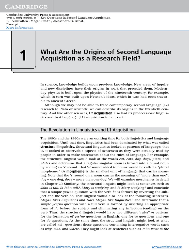 Key Questions in Second Language Acquisition (2nd Ed.) - Excerpt | PDF | Second Language ...