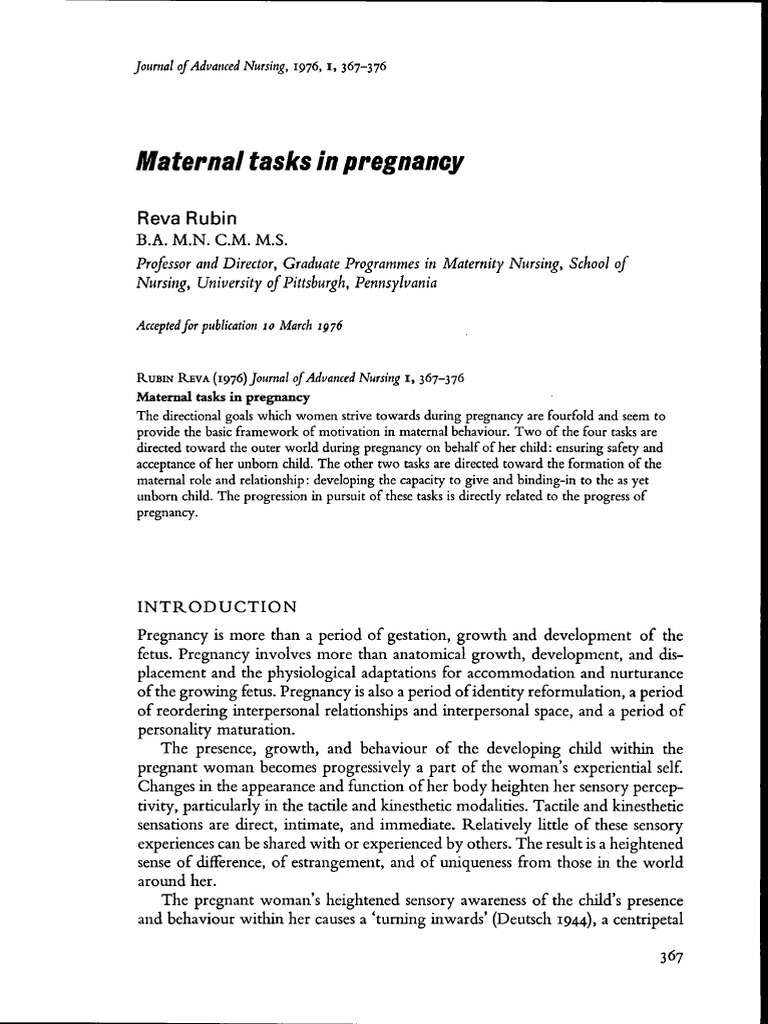 1976 - Rubin - Maternal Tasks in Pregnancy | PDF | Human Pregnancy ...