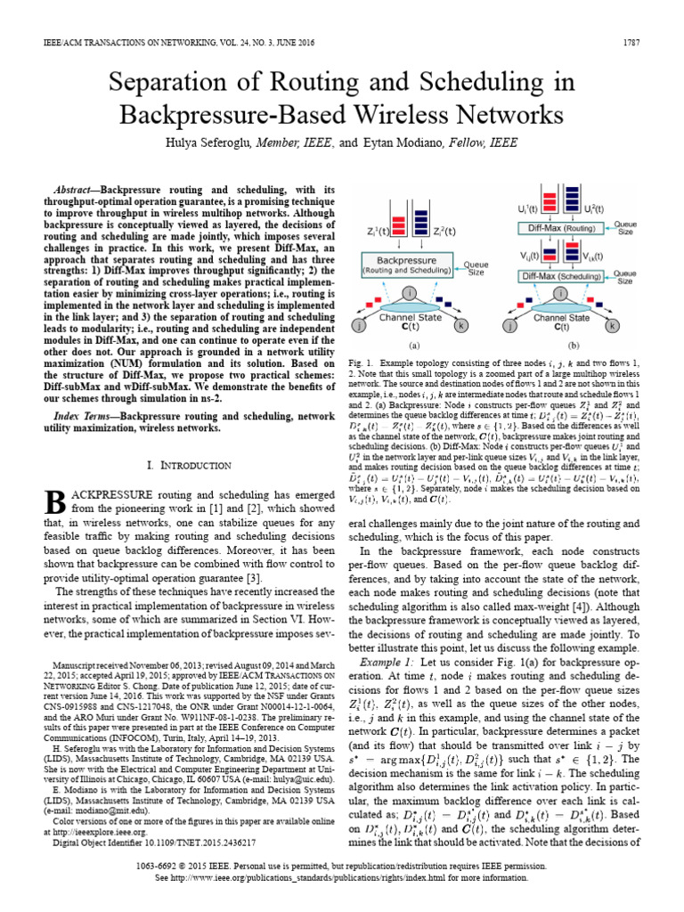 Separation of Routing and Scheduling in Backpressure-Based Wireless Networks | PDF | Routing ...