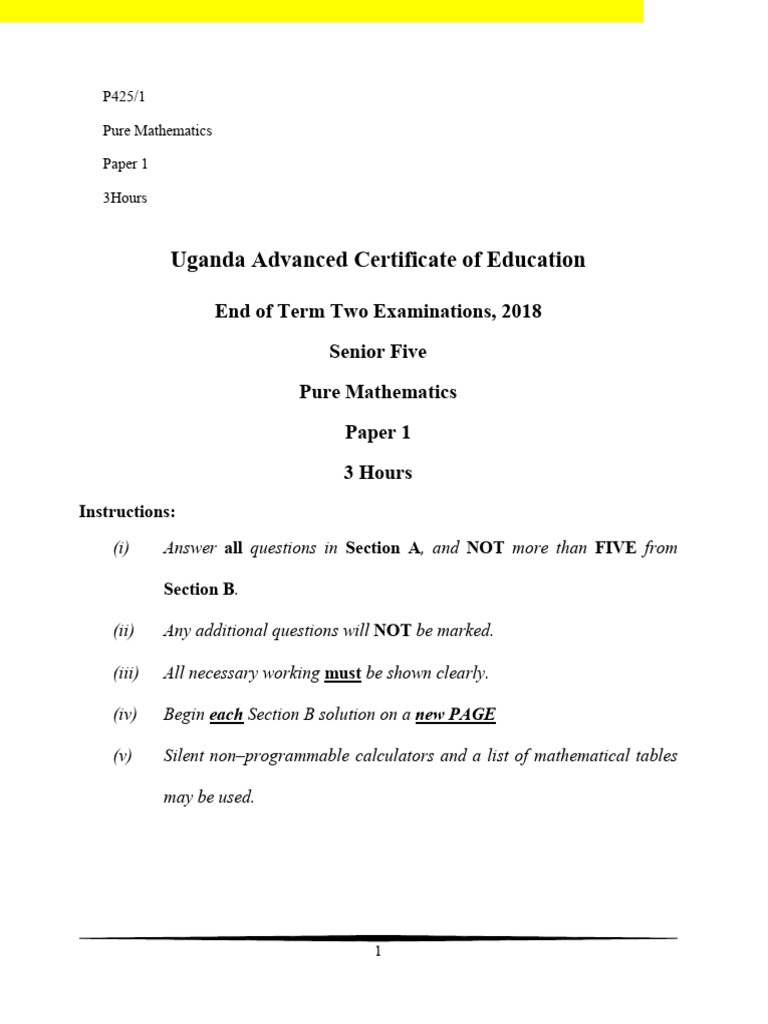 S 5 MTC Paper 1 Revision Past Papers | PDF | Equations | Coordinate System