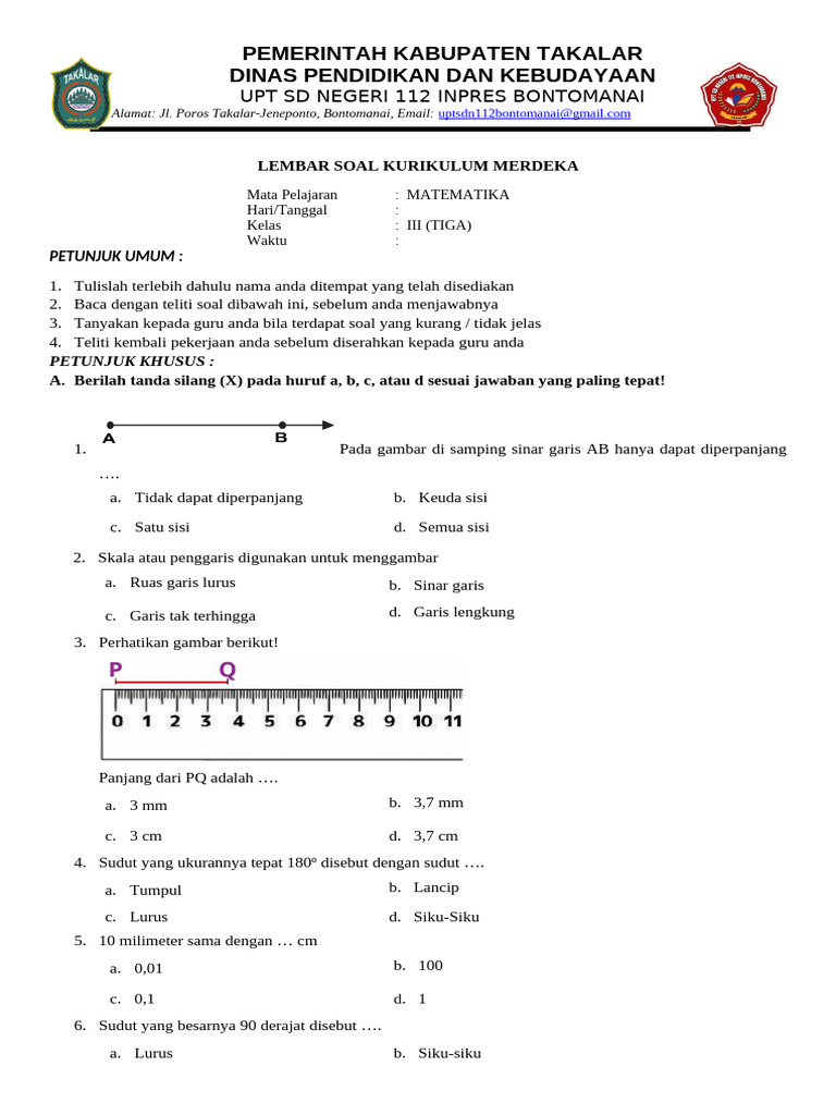 Naskah Soal SAT Matematika Kls 3 | PDF