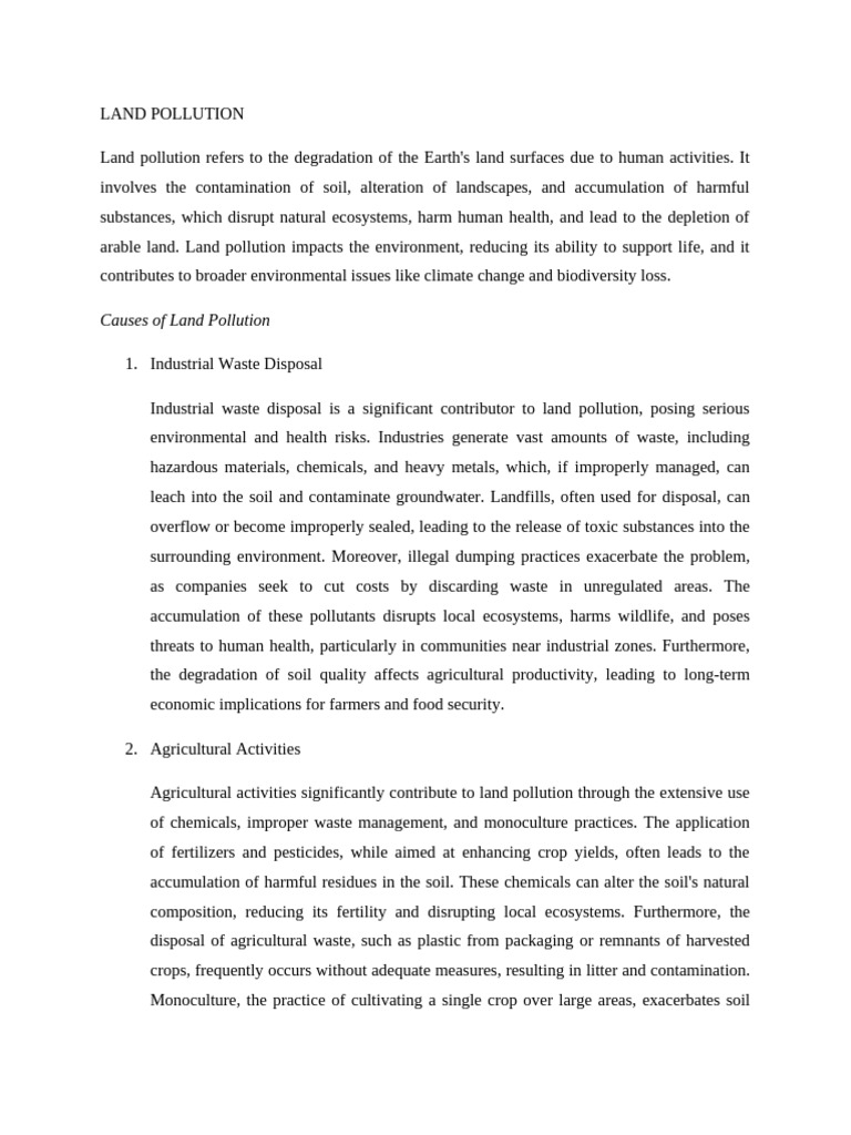 Understanding Land Pollution Causes and Effects | PDF | Agriculture | Soil
