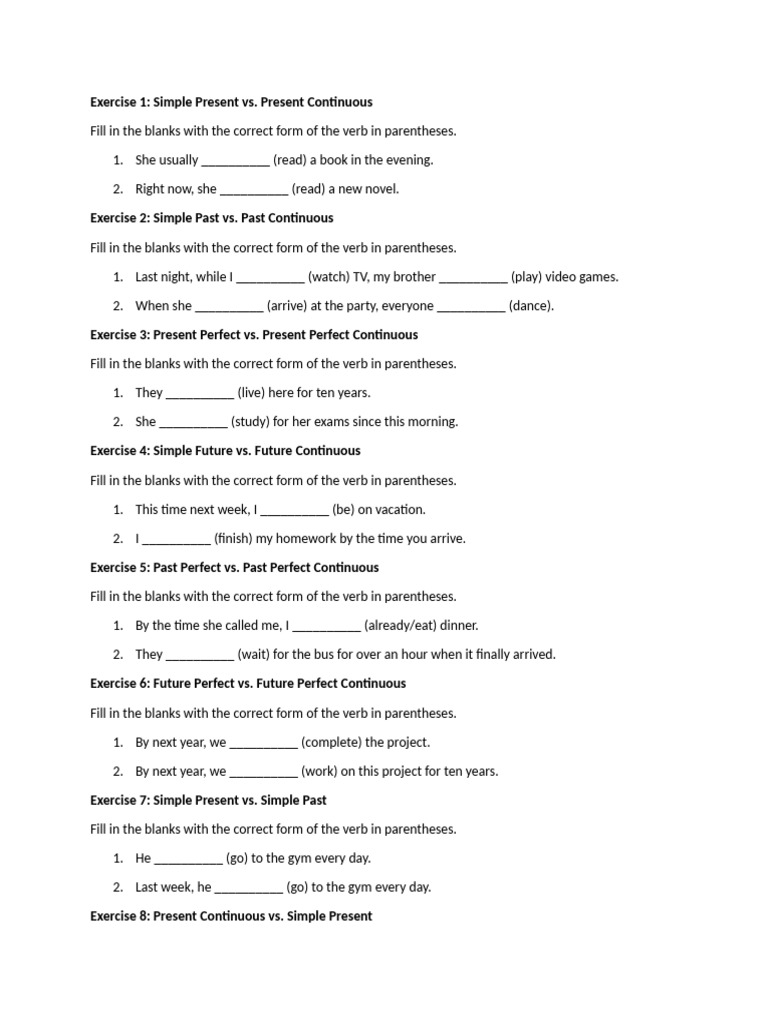 A2 Verb Tense Exercises | PDF | Perfect (Grammar) | Language Mechanics