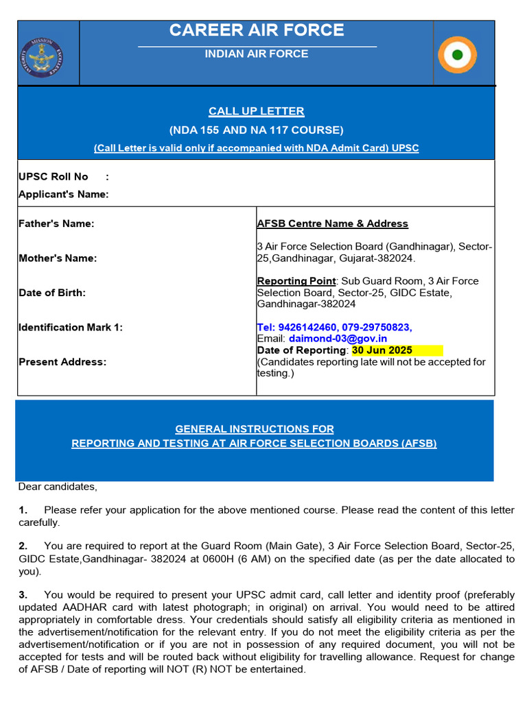 3 Afsb Callup Letter 30 Jun | PDF | Identity Document