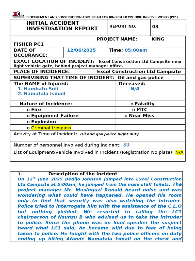Initial Accident Investigation Report | PDF | Law Enforcement | Crime ...