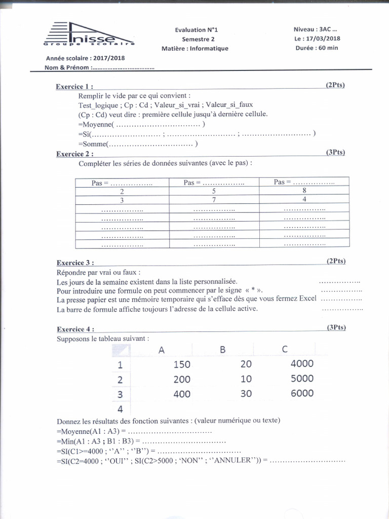 Devoir 1 Modele 2 Informatique 3ac Semestre 2 | PDF
