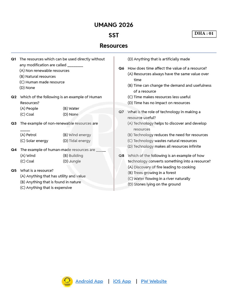 Geography - Resources - DHA 01 - Umang 2026 (Class 8th) | PDF | Natural Environment ...