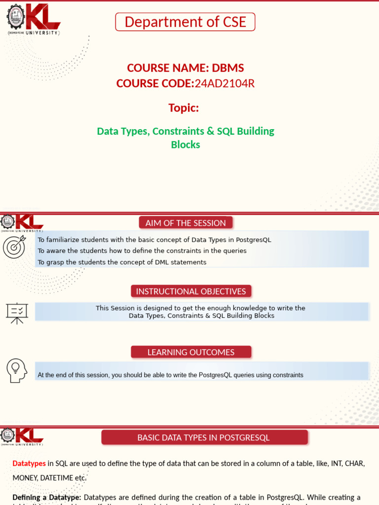 CO2 SESSION 2 Data Types, Constraints & SQL Building Blocks | PDF | Relational Database | Sql