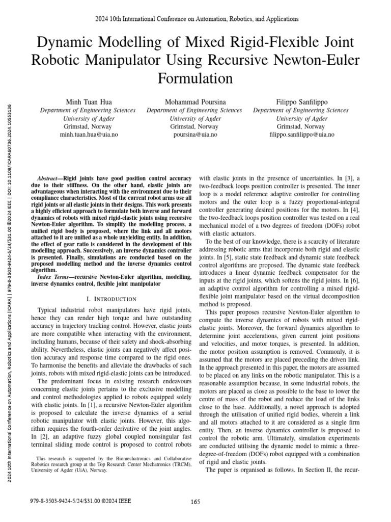Dynamic Modelling of Mixed Rigid-Flexible Joint Robotic Manipulator Using Recursive Newt | PDF ...