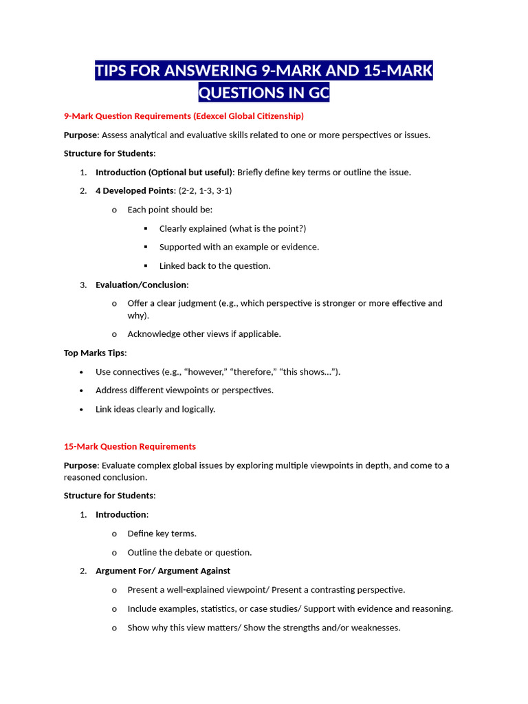 Tips For Answering 9 Mark and 15 Mark Questions | PDF