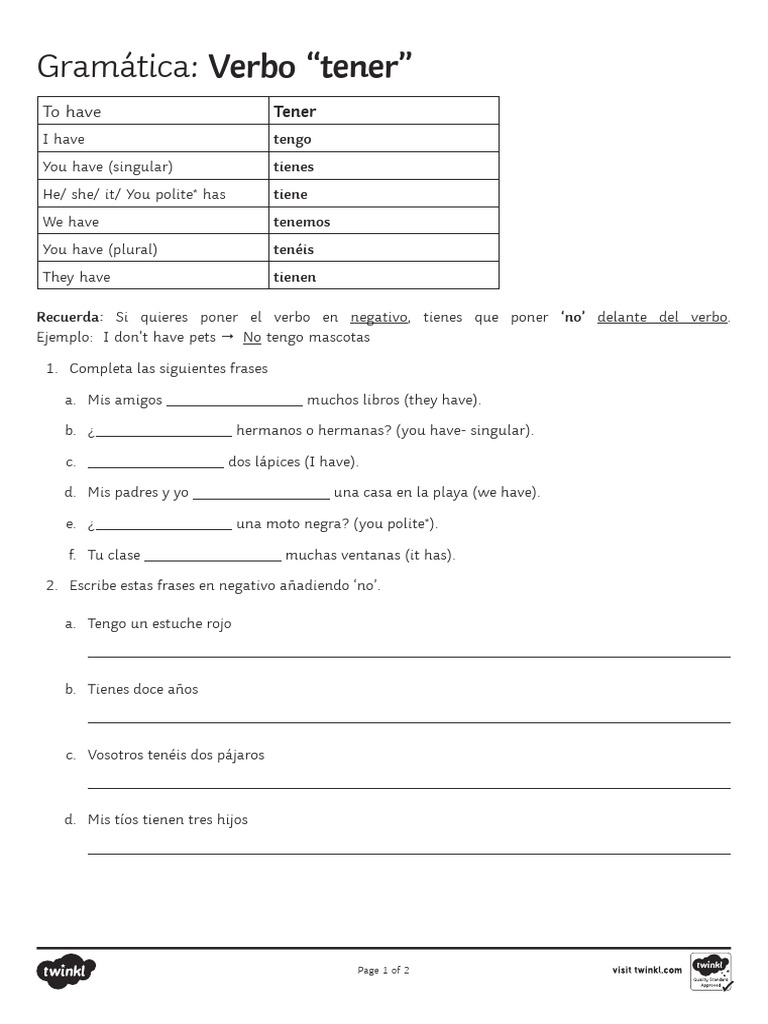 Verbo Tener Excercise | PDF | Lingüística