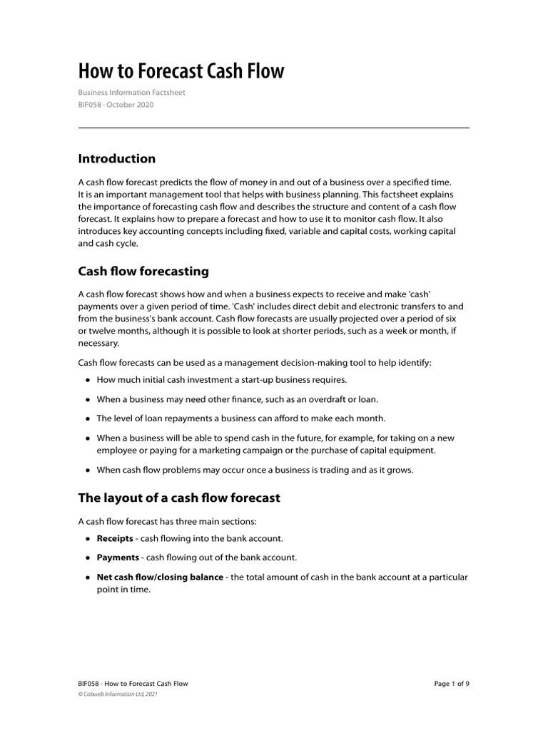 Cash Flow Forecasting Guide | PDF | Credit Card | Banks