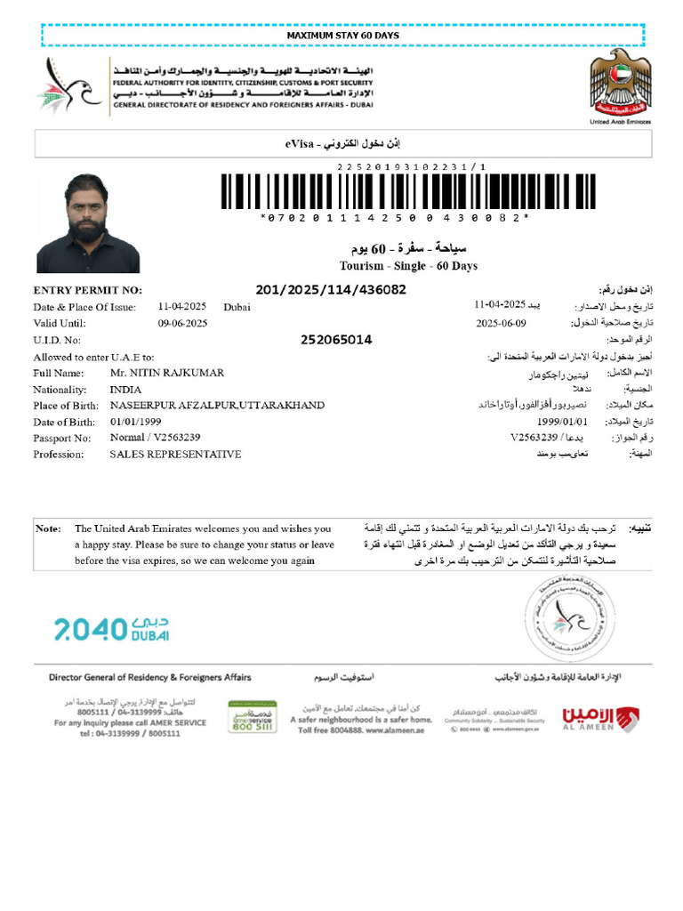 Nitin Rajkumar E-Visa | PDF