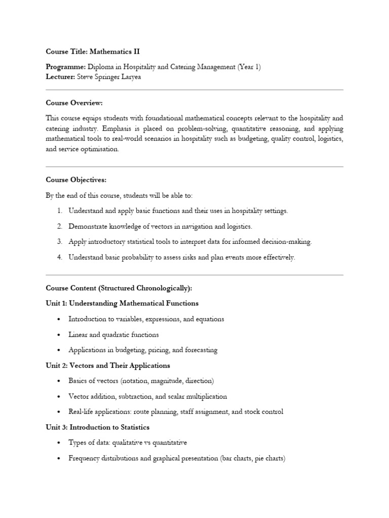 Course Outline Mathematics Ii Pdf