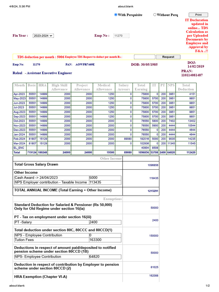 BMRCL IT Exemption Letter | PDF | Salary | Taxes