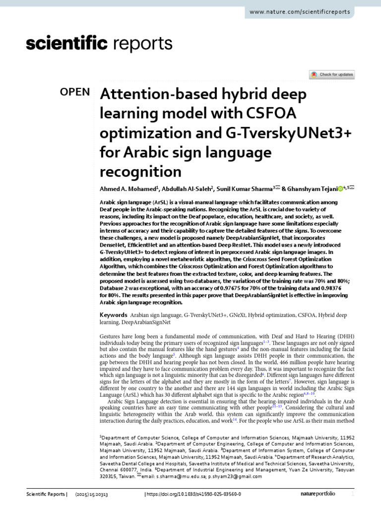Attention-Based Hybrid Deep Learning Model With CSFOA For Arabic Sign Language Recognition | PDF ...