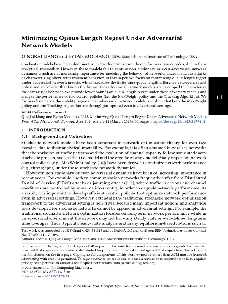 Minimizing Queue Length Regret Under Adversarial Network Models | PDF | Applied Mathematics ...