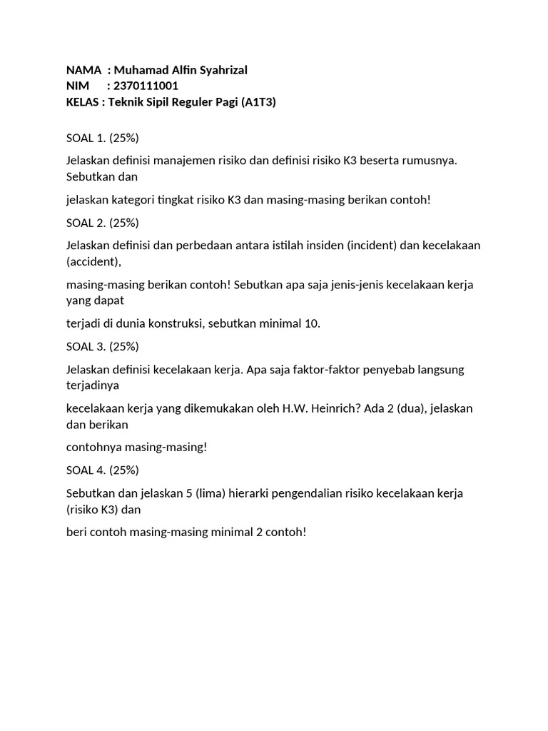 UTS k3 Dan Hukum Ketenagakerjaan | PDF