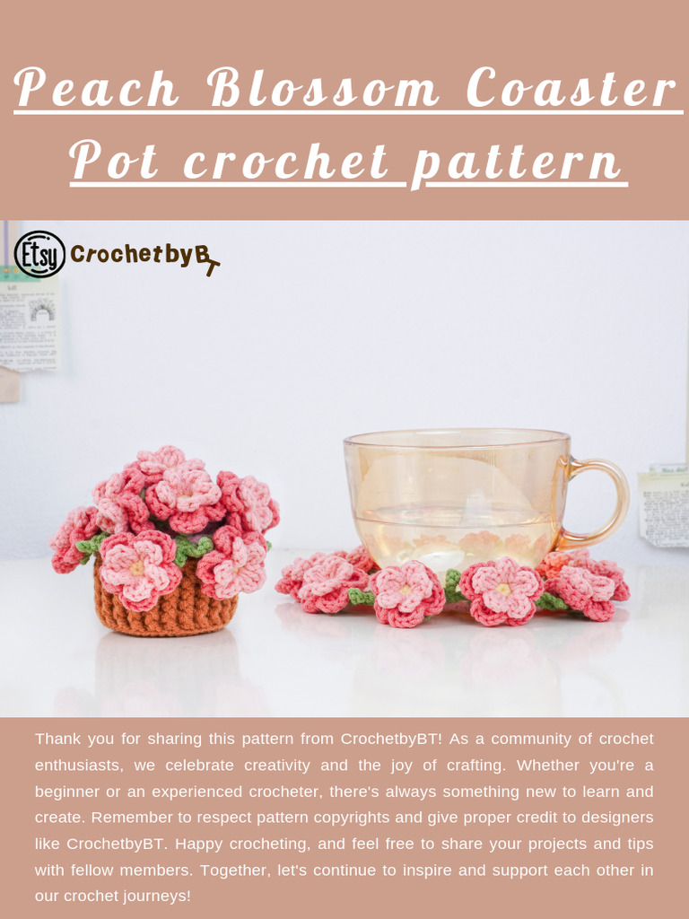 At Peach Blossom Coaster Pot Crochet Pattern | PDF | Crochet | Artistic ...