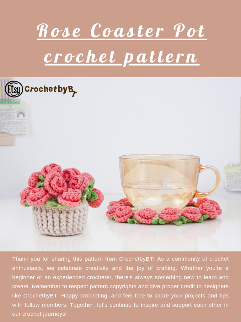 At Rose Coaster Pot Crochet Pattern | PDF | Crochet | Handicrafts