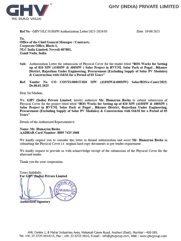 Authorization Letter - NLC | PDF