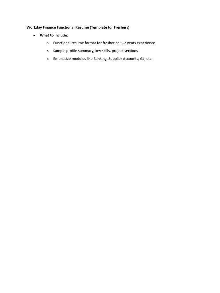 Workday Finance Resume Template for Freshers | PDF