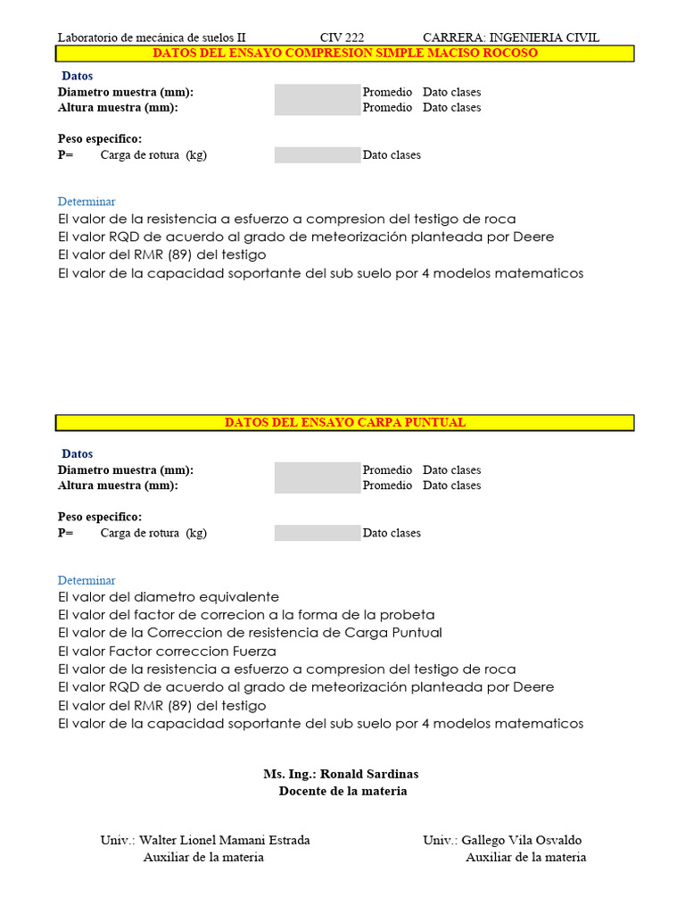 Datos Compresion Simple-Carga Puntual Maciso Rocoso | PDF