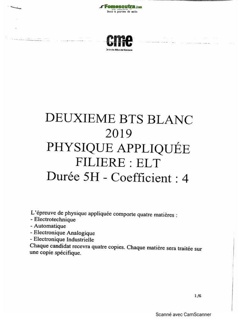 Deuxième Bts Blanc 2019 Physique Appliquée Elt | PDF