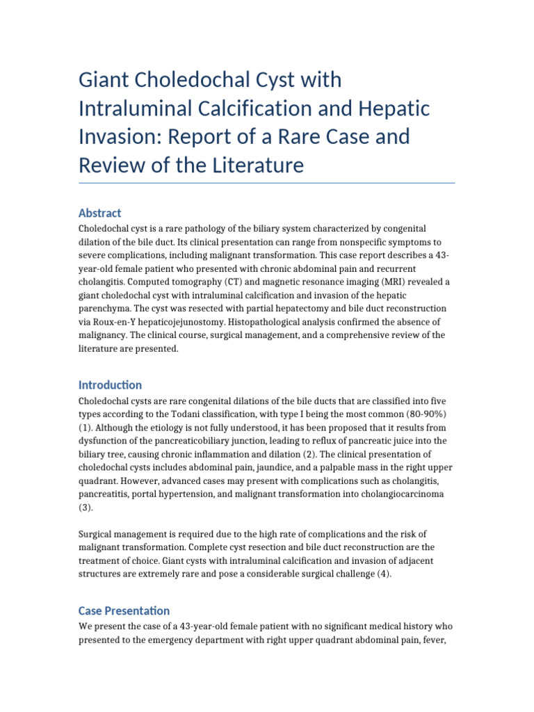 Giant Choledochal Cyst Report | PDF | Liver | Digestive System