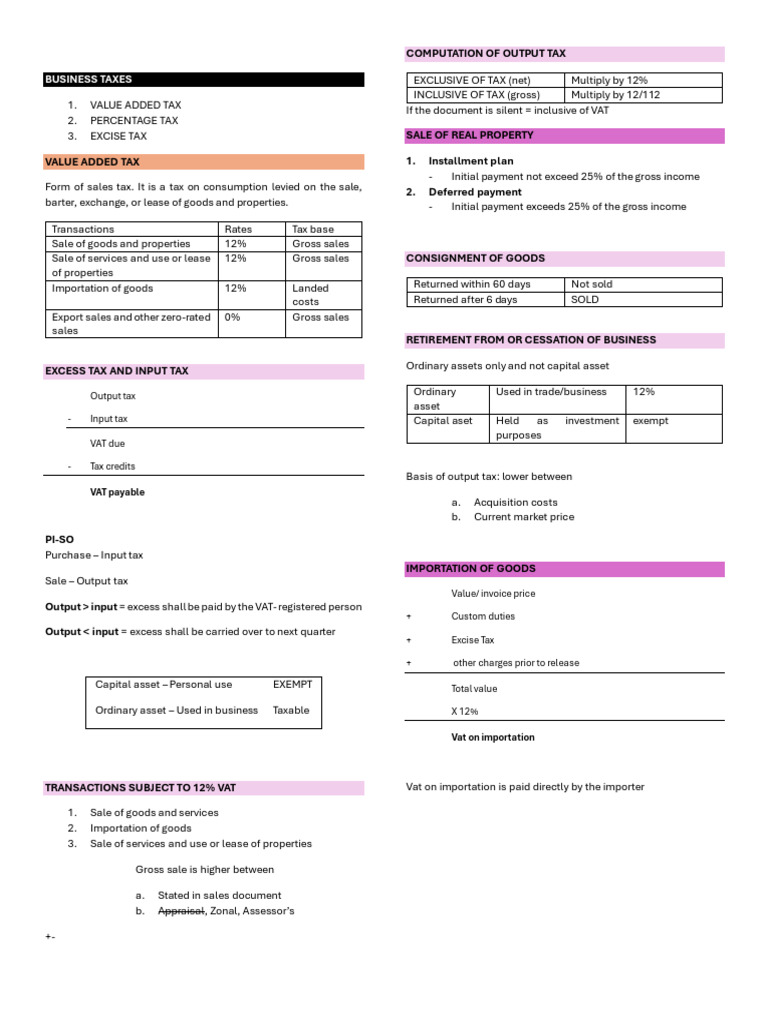 Taxation Reviewer (Vat Opt DST Estate) - Pages-1 | PDF | Taxes | Value Added Tax